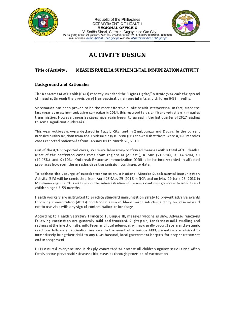 Activity Design Mrsia 2018 | PDF | Measles | Vaccines