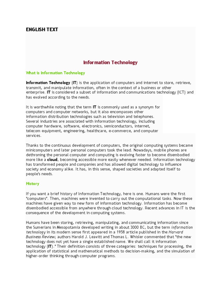 English Text | PDF | Information Technology | Communication