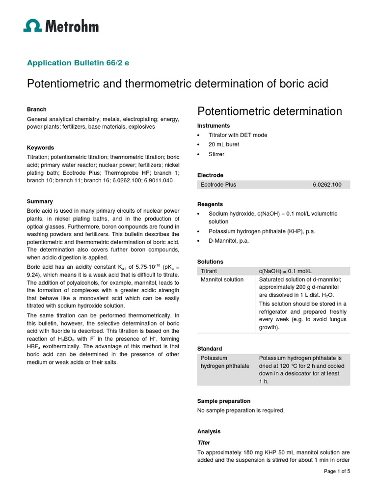 Thermometric Titration of Boric Acid | PDF | Titration | Chemistry