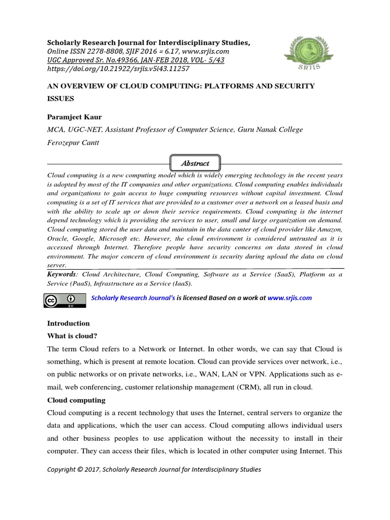 An Overview Of Cloud Computing Platforms And Security Issues Pdf
