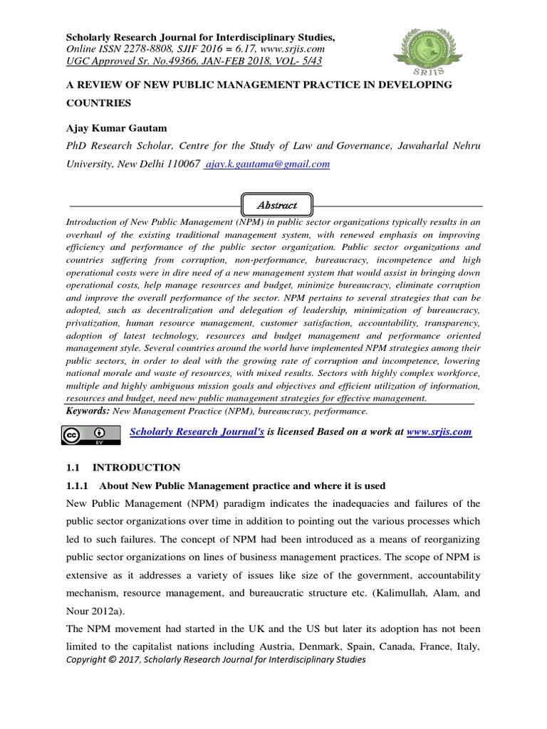 A Review of New Public Management Practice in Developing Countries ...