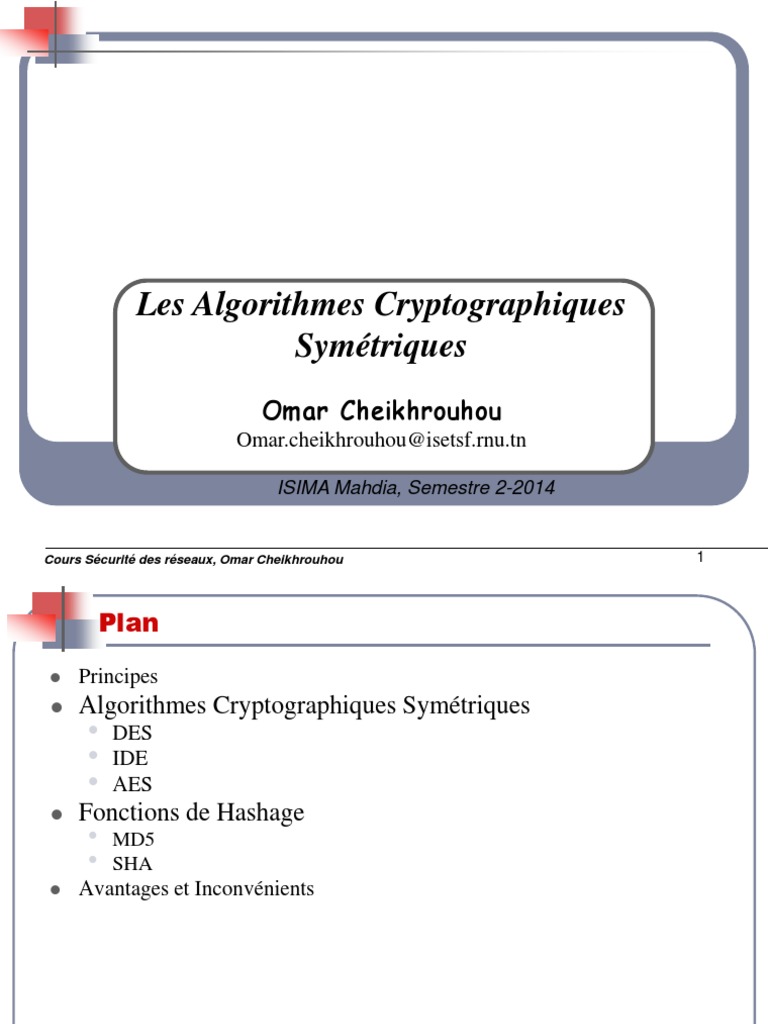 Ch1 Algorithmes Cryptographiques Ars2 2014 | PDF | Cryptographie ...