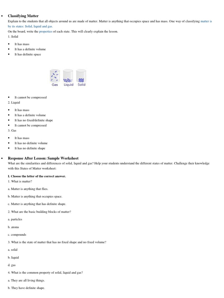 Classifying Matter: Matter Is by Its States: Solid, Liquid and Gas ...