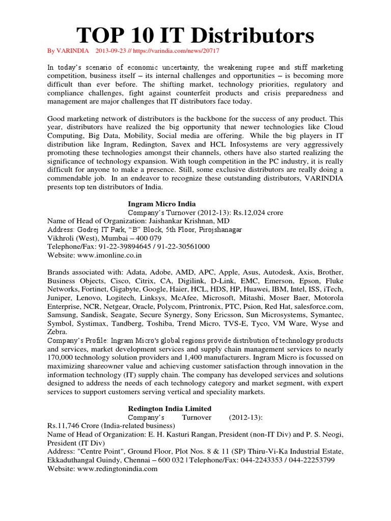 TOP 10 IT Distributors | PDF | Lenovo | Dell