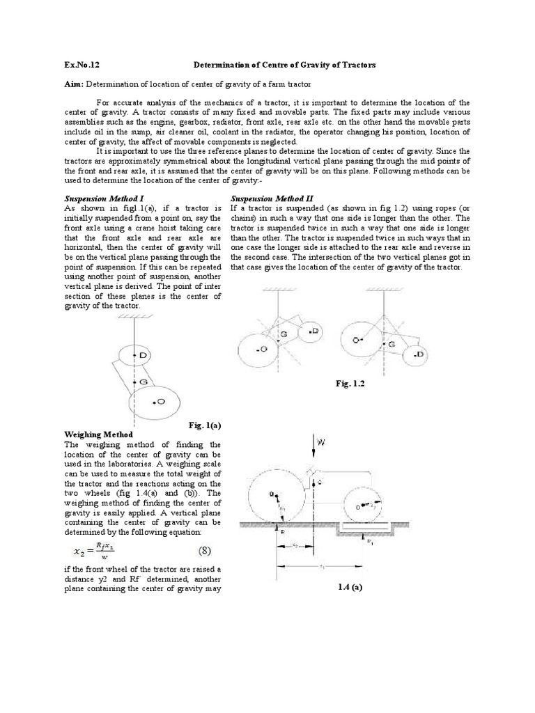 Ex - No.12. CG of Tractors | PDF | Weight | Center Of Mass