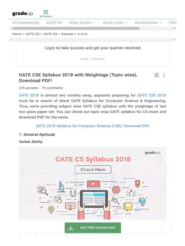 GATE CSE Syllabus 2018 With Weightage (Topic Wise), Download PDF! | PDF ...