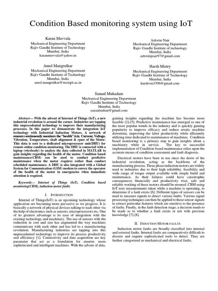 Condition Based Monitoring System Using IoT | PDF | Internet Of Things ...