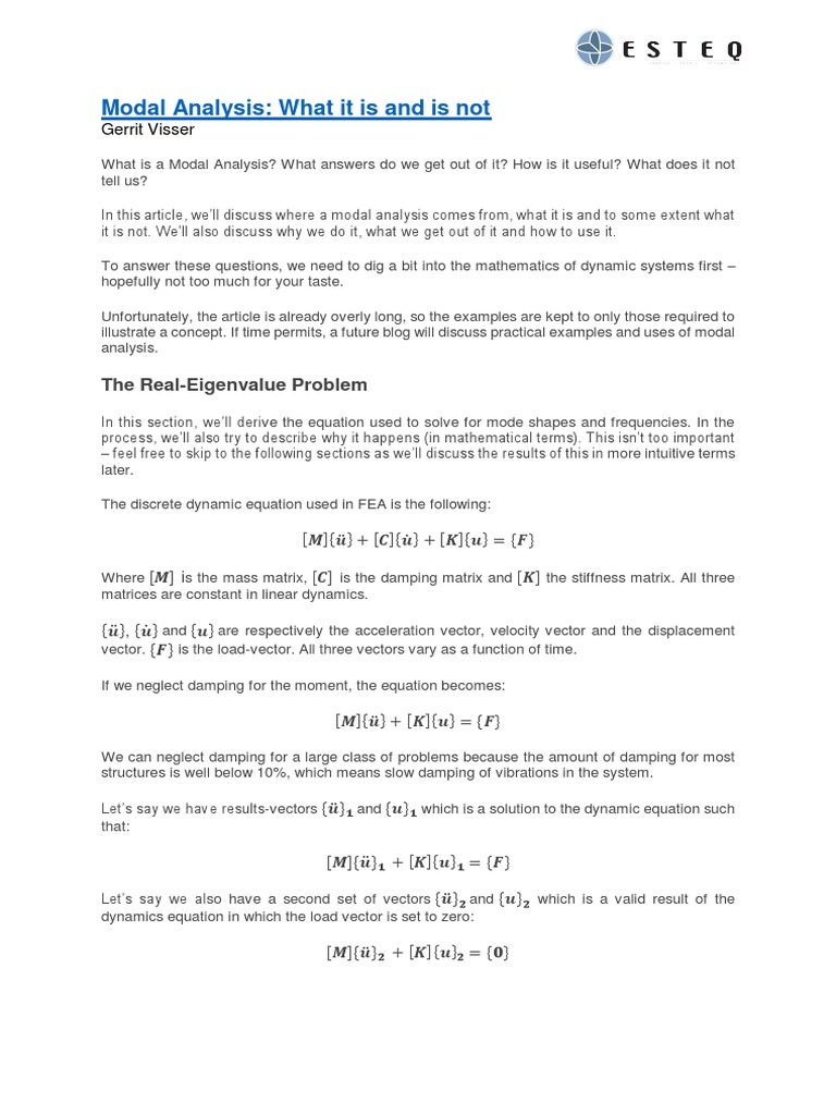 Modal Analysis Gerritvisser | PDF | Normal Mode | Eigenvalues And Eigenvectors