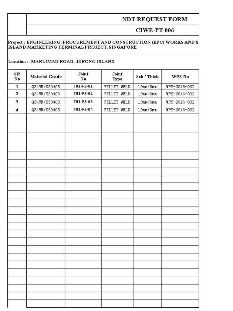 NDT Request Form CIWE-PT-006 | PDF