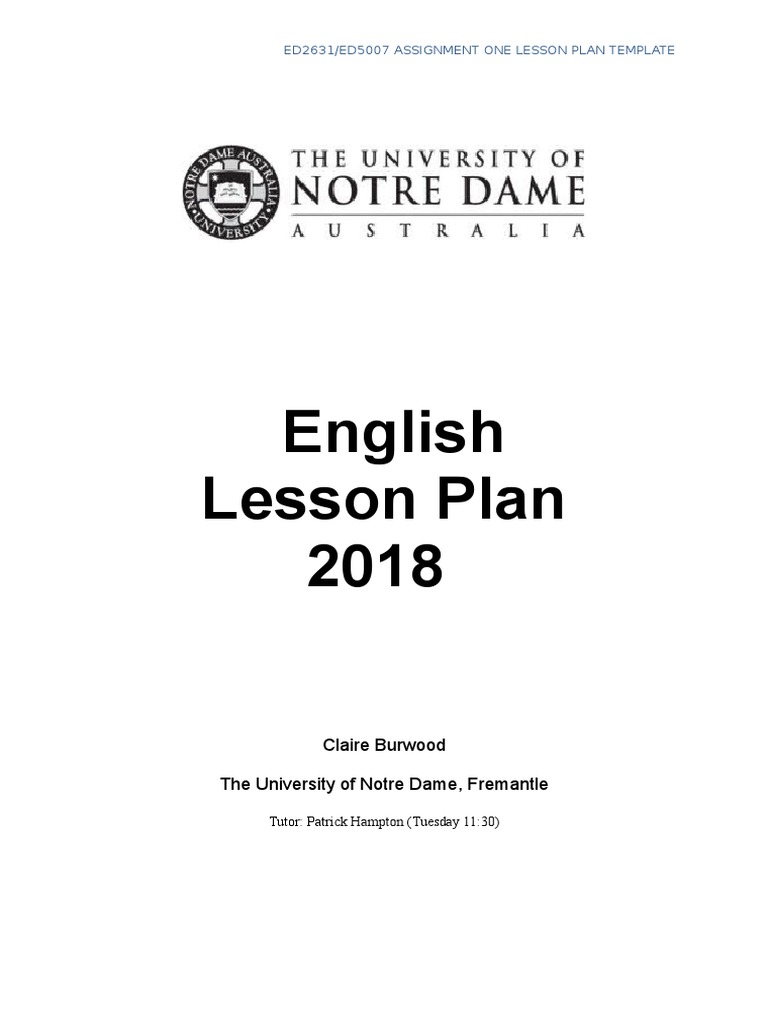 Assignment One Lesson Plan Template | PDF | Lesson Plan | Educational ...