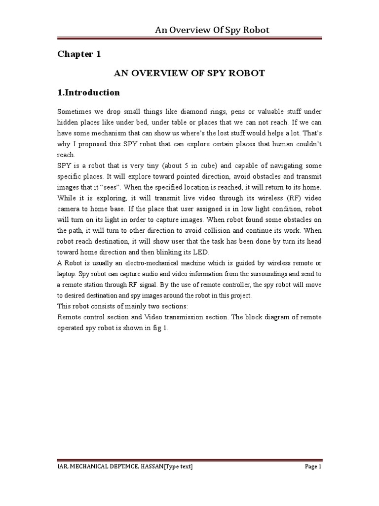 An Overview of Spy Robot | PDF | Robot | Robotics