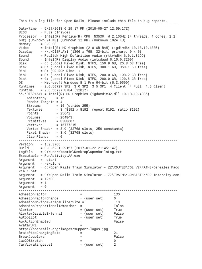 Open Rails Log | PDF | Computer Architecture | Computing