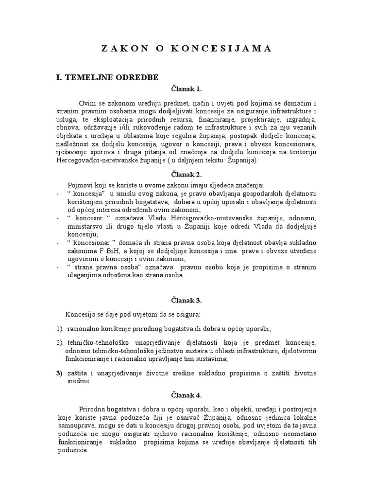 Zakon o Koncesijama HNK | PDF