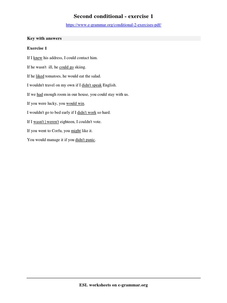 Second Conditional - Exercise 1: Key With Answers Exercise 1 | PDF