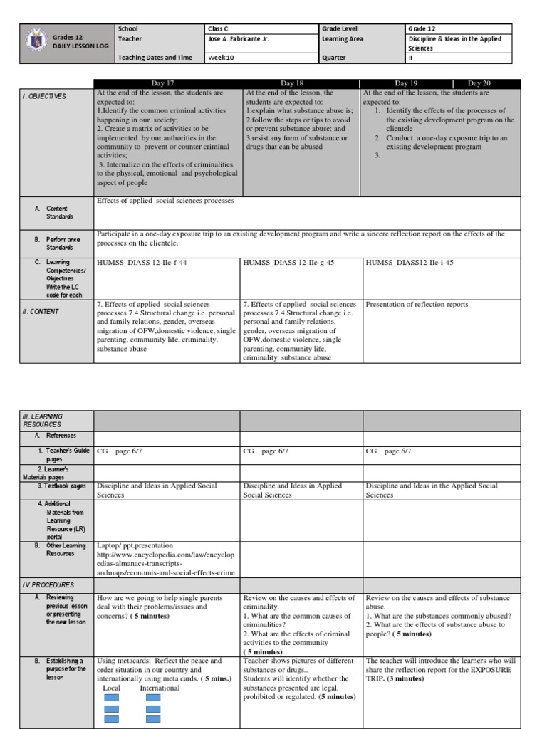 DLP DIASS Q2 Week E-F - Effects of Applied Social Sciences Substance Abuse | PDF | Substance ...