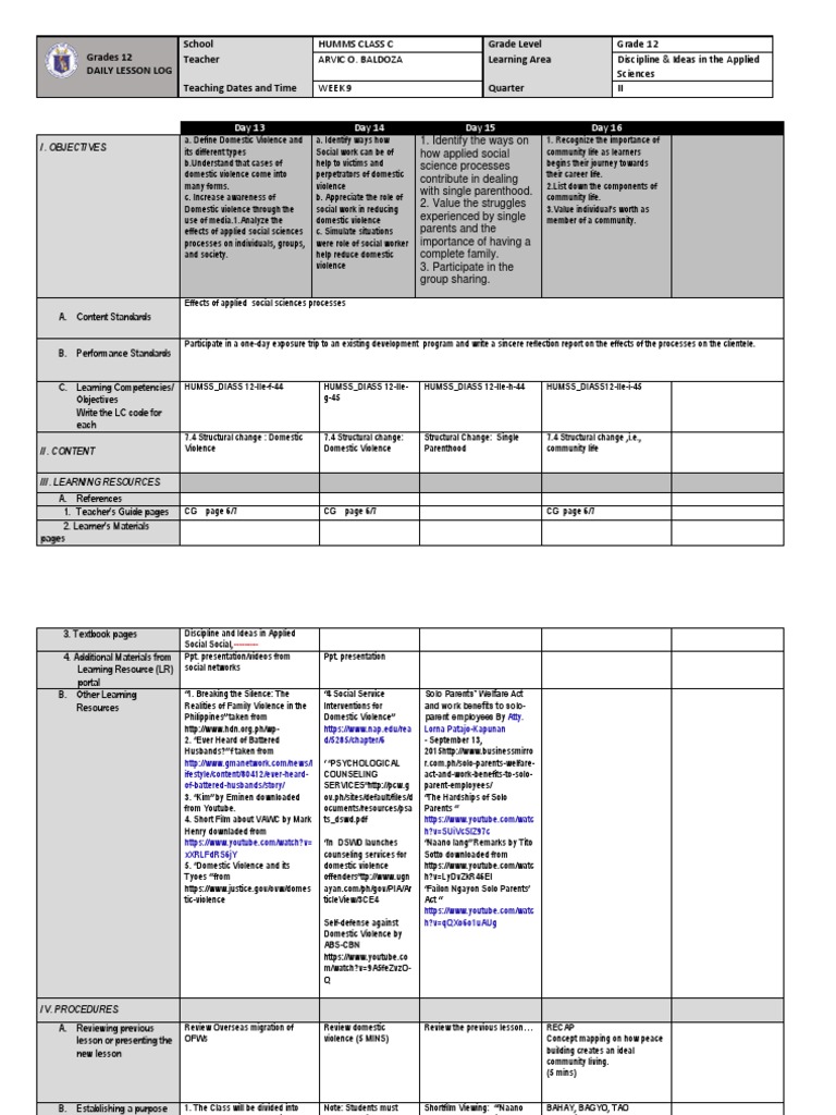 Grade 12 HUMMS: Social Issues | PDF | Psychological Abuse | Domestic ...