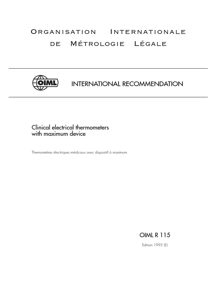 Recomendación OIML R 115: Termómetros Clínicos | PDF | Termómetro ...