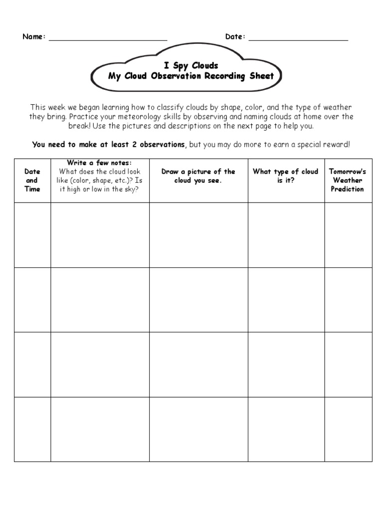 Cloud Observation Record Sheet | PDF | Cloud | Atmospheric Sciences