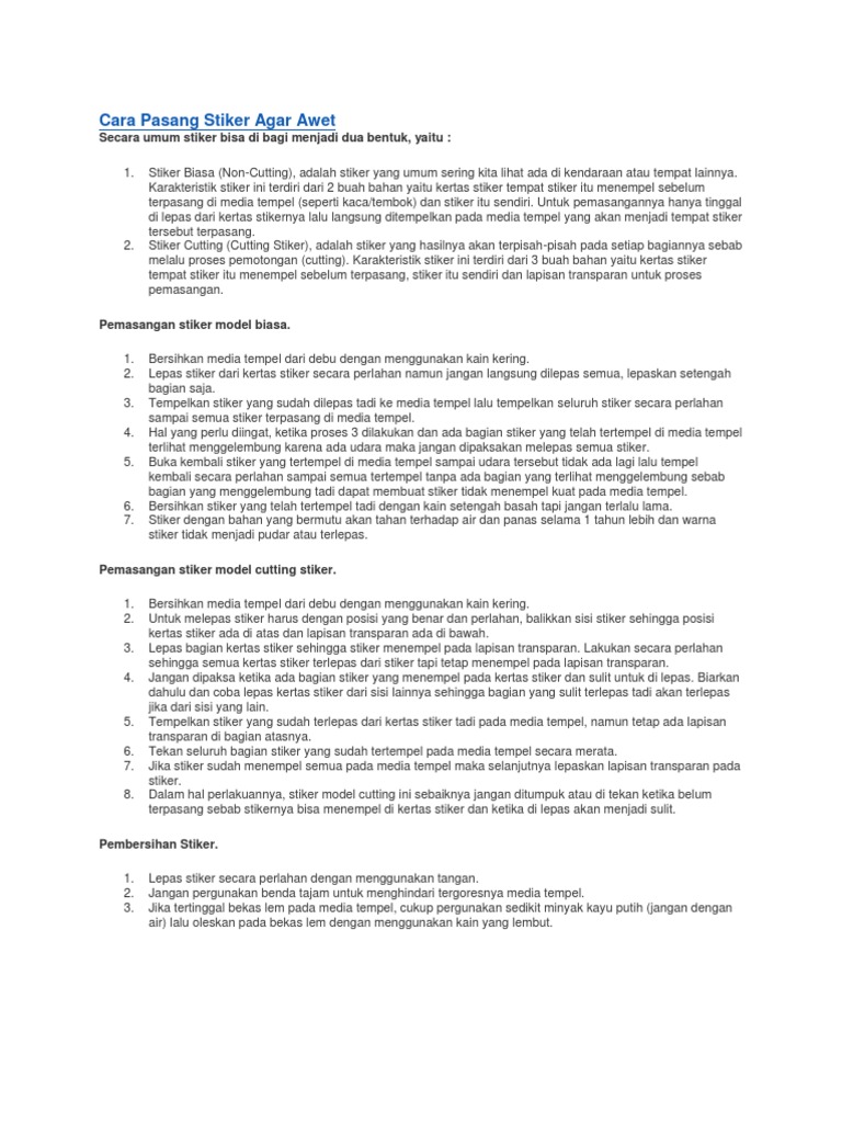 Cara Pasang Stiker | PDF