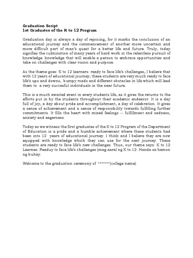 Graduation Script | PDF | Learning | Behavior Modification