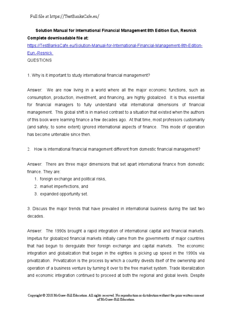 Solution Manual For International Financial Management 8th Edition Eun ...