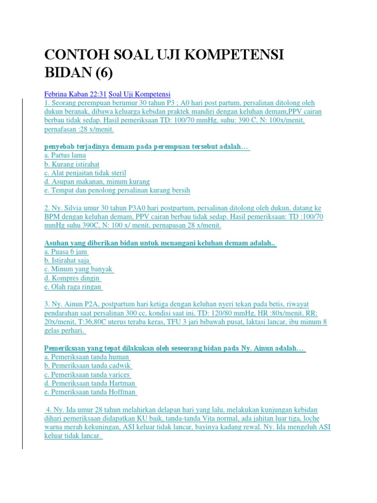 Contoh Soal Uji Kompetensi Bidan | PDF