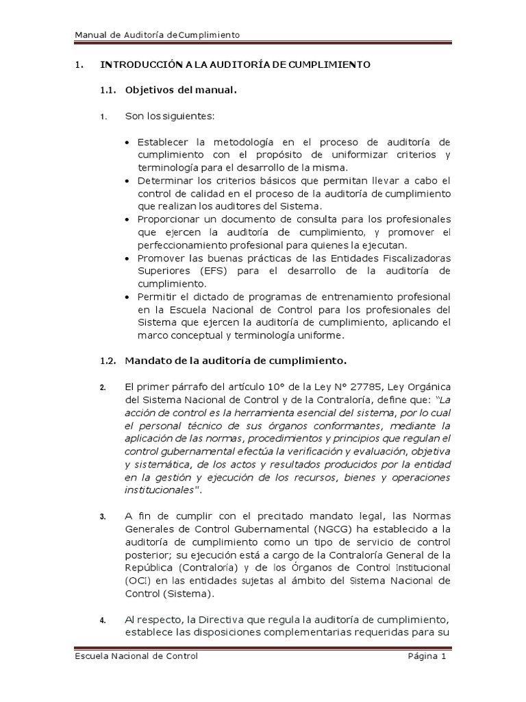 1 Introduccion A La Auditoria de Cumplimiento | PDF | Calidad (comercial) | Contralor