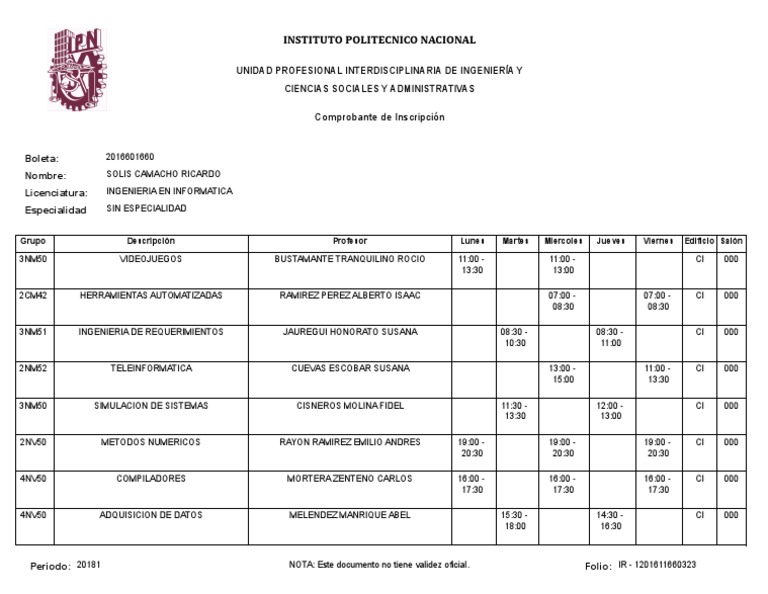 Horarios De Clases Ipn 2023 Pdf Science Ciencia Y Tecnología