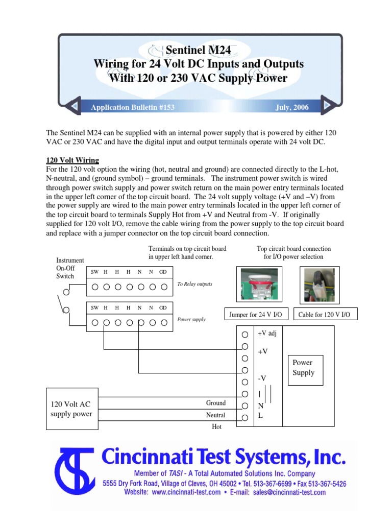 Sentinel M24 Wiring For 24 Volt DC Inputs and Outputs With 120 or 230 ...