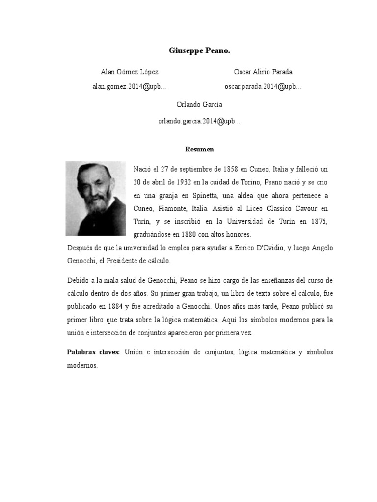 Giuseppe Peano | PDF | Axioma | Razonamiento deductivo