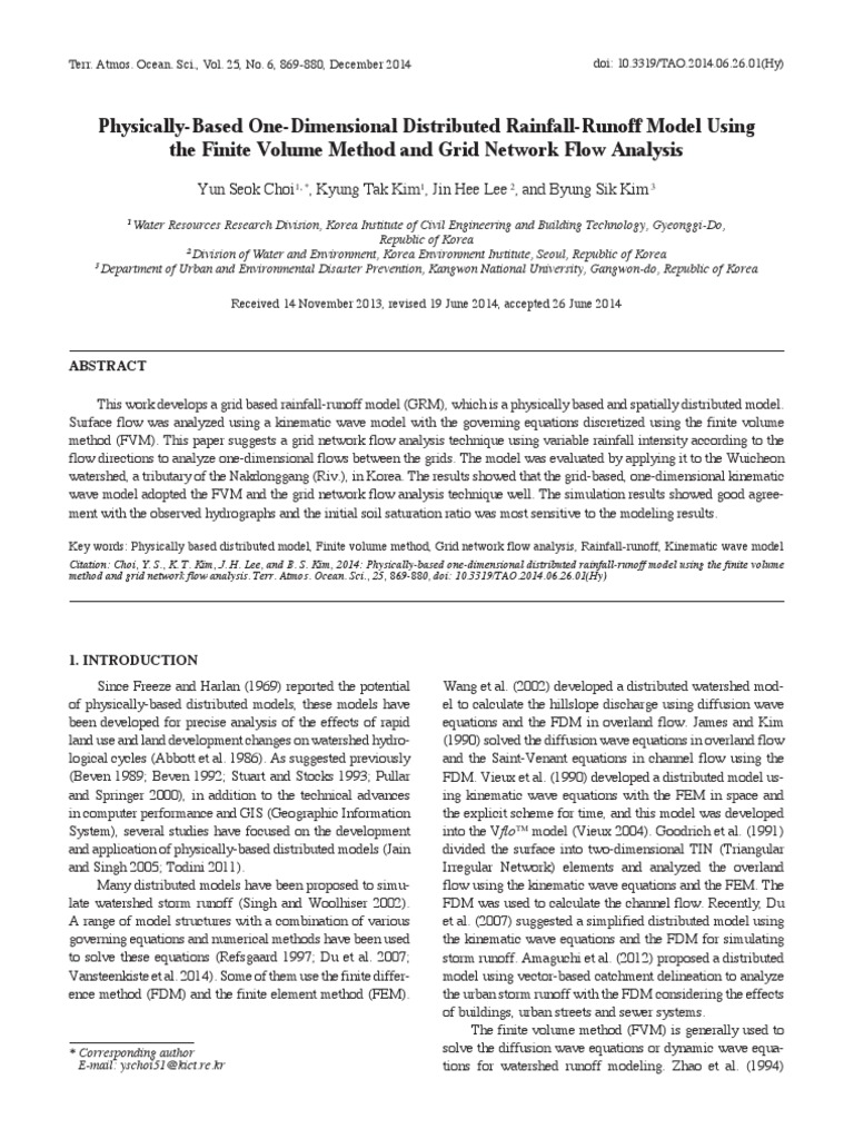 Physically-Based One-Dimensional Distributed Rainfall-Runoff Model Using The Finite Volume ...