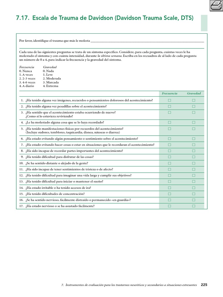 Escala de Trauma de Davidson (Davidson Trauma Scale, DTS) | Trauma ...