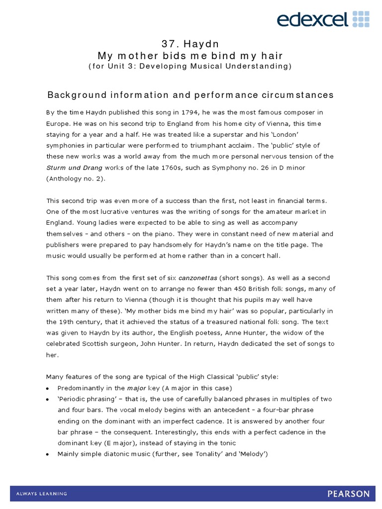 UNIT 3 - 37 Haydn - My Mother Bids Me Bind My Hair June 2017 | PDF ...