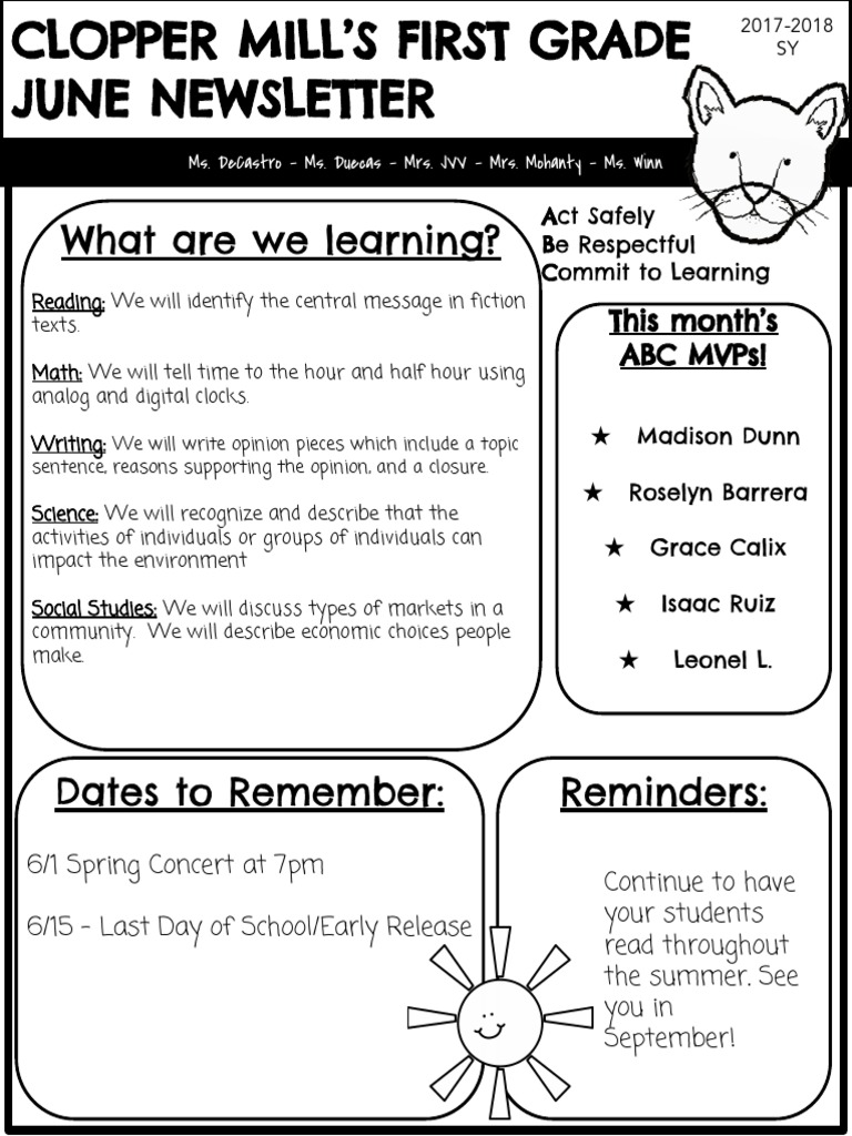 1st Grade June 2018 Newsletter | PDF