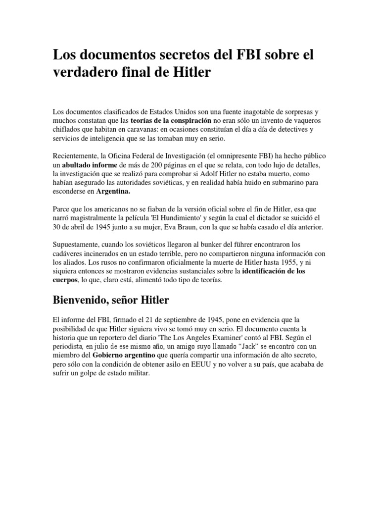Los Documentos Secretos Del FBI Sobre El Verdadero Final de Hitler ...