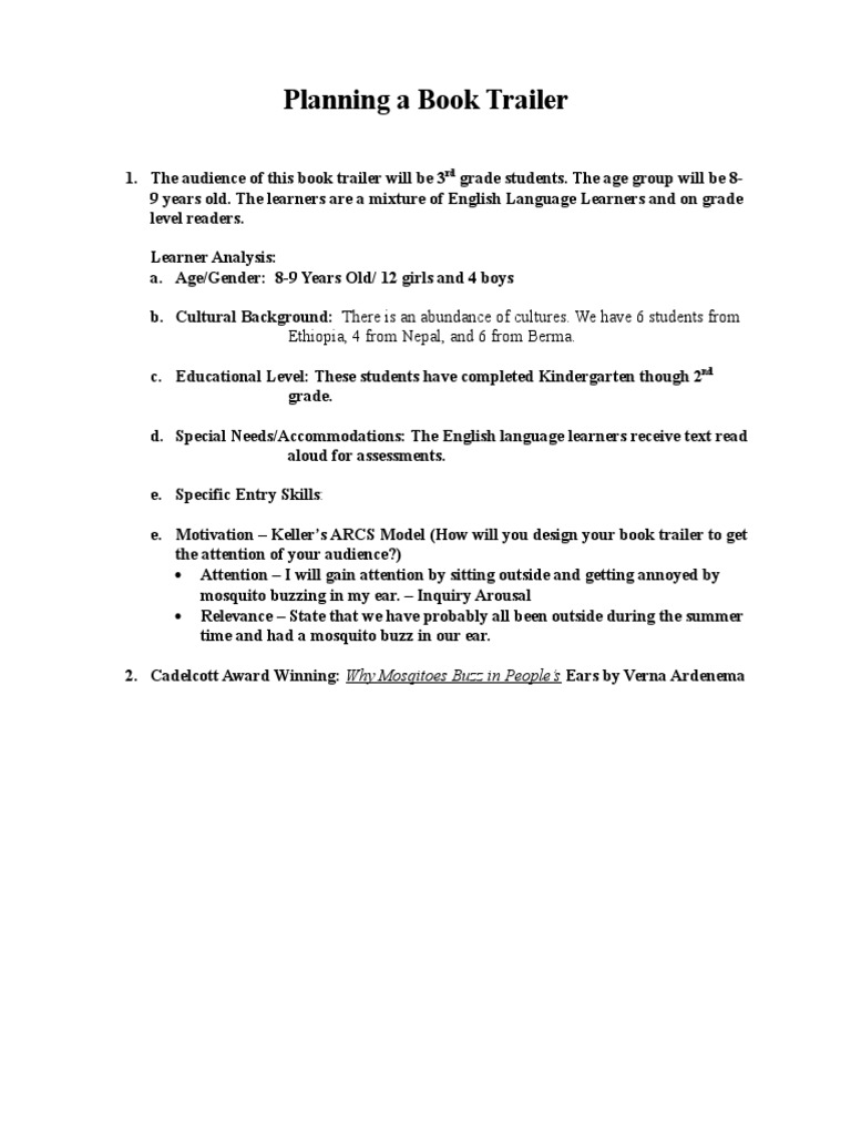Book Trailer Planning | PDF