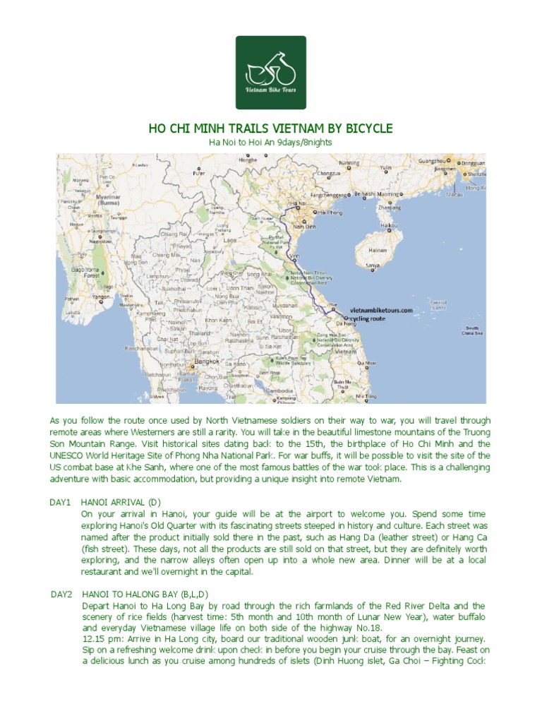 Ho Chi Minh Trails Vietnam by Bicycle | PDF | Hue | Hanoi