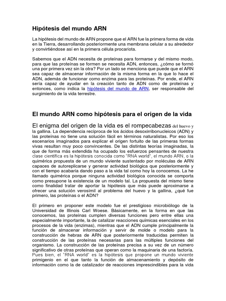 Hipótesis Del Mundo Arn | Rna | Traducción (biología)