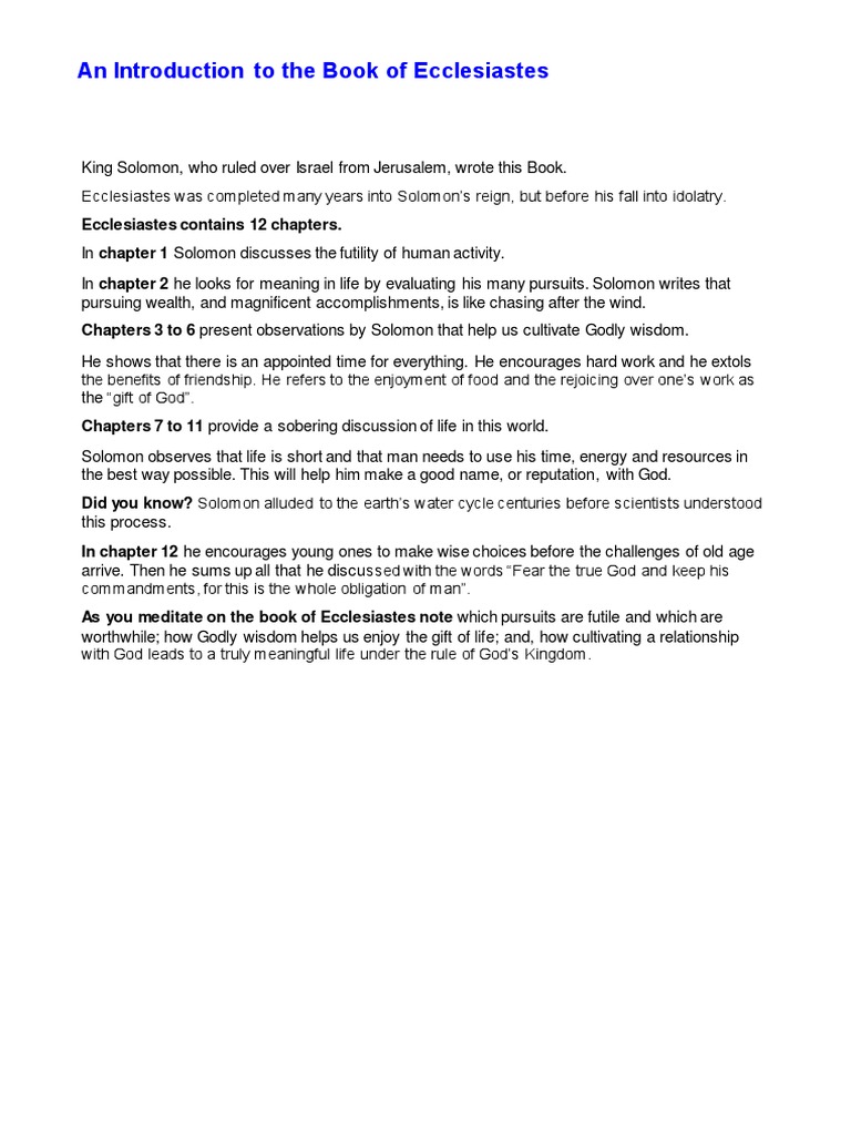 Transcript - 21 Introduction To The Book of Ecclesiastes | PDF ...