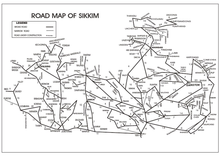 A Detailed Road Map of Sikkim Highlighting Key Locations and Routes | PDF