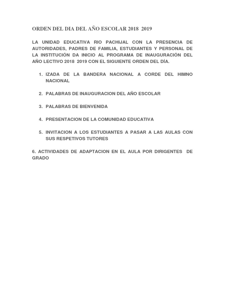 Palabras de Inauguración Año Escolar | PDF | Maestros | Modificación de ...