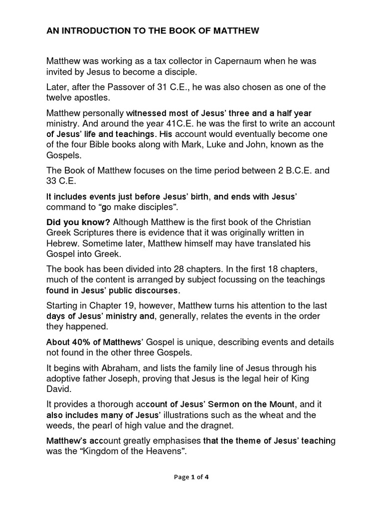 Transcript - 40 Introduction To The Book of Matthew | PDF | Gospel Of Matthew | Gospels