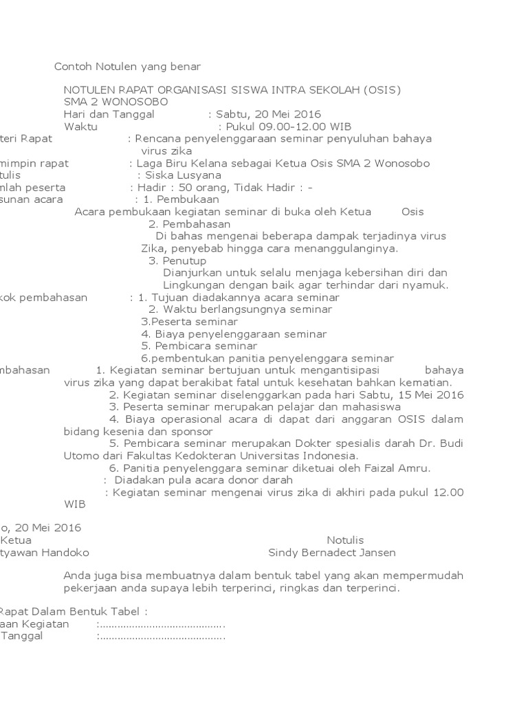 Contoh Notulen Rapat Yang Benar | PDF
