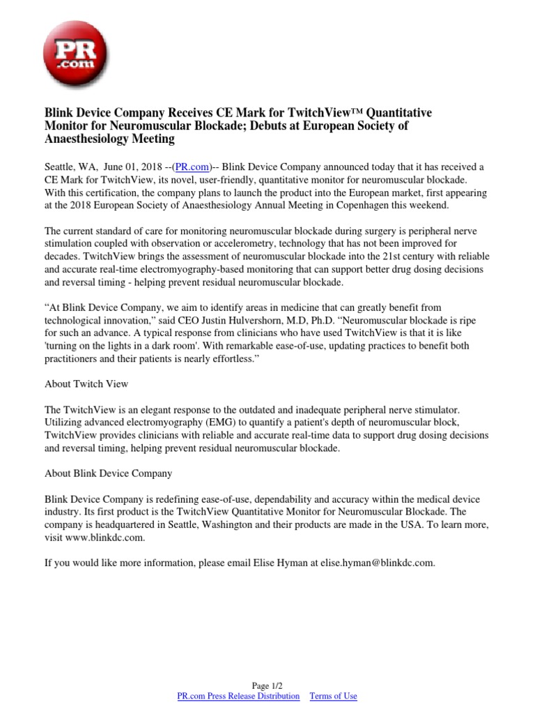 Blink Device Company Receives CE Mark For TwitchView™ Quantitative ...