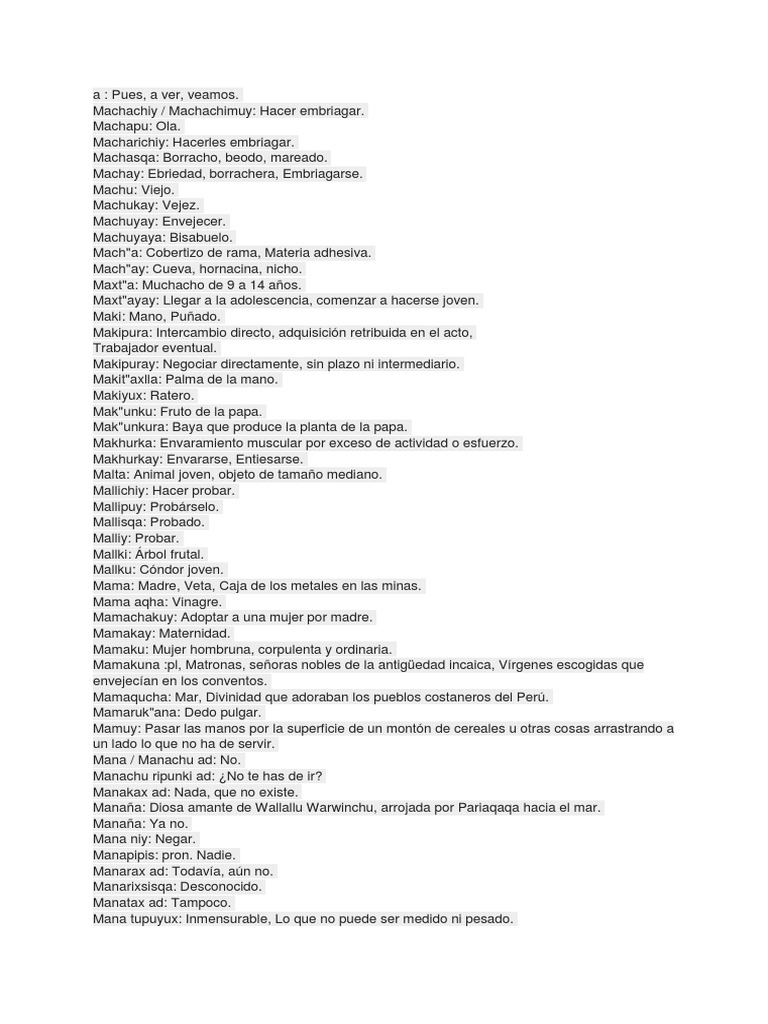 Vocabulario Quechua: Términos y Significados | PDF | Alimentos | Naturaleza