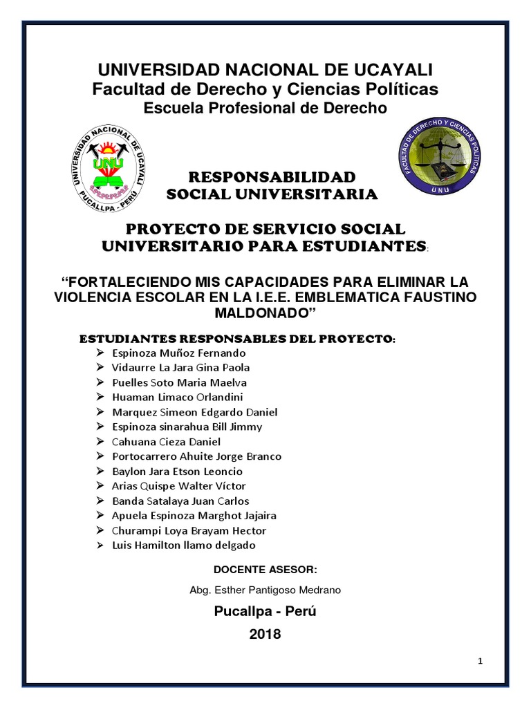 Proyecto de Responsabilidad Social Universitaria 2017-II | Adultos | Violencia
