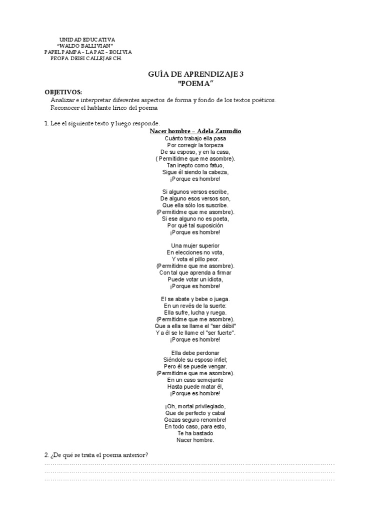 Guia de Aprendizaje Poesía 2 | PDF