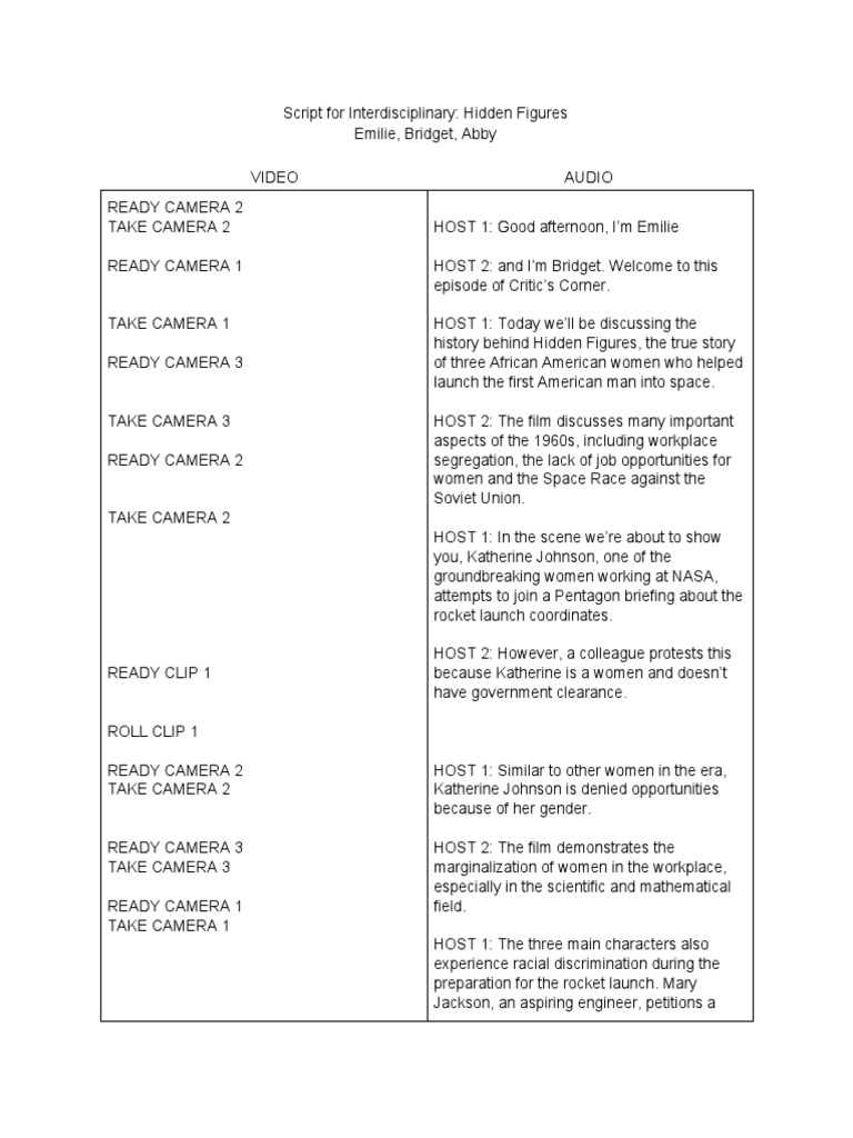 Script For Interdisciplinary: Hidden Figures | PDF | Hidden Figures