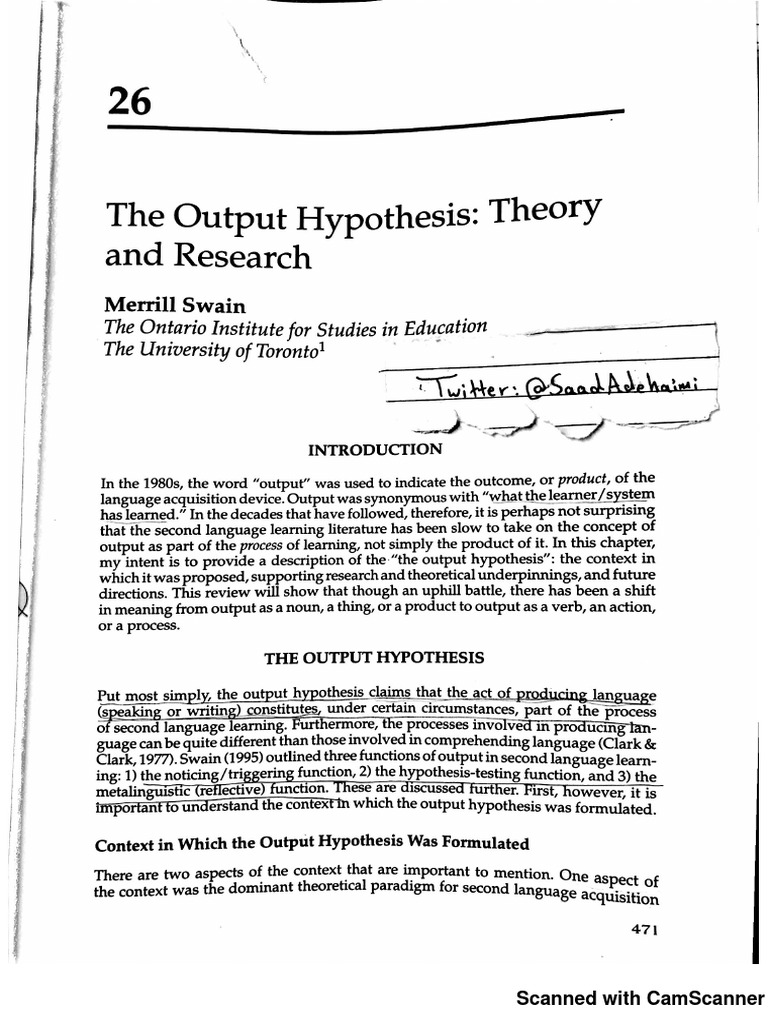 The Output Hypothesis: Theory and Research by Merrill Swain (2005) | PDF