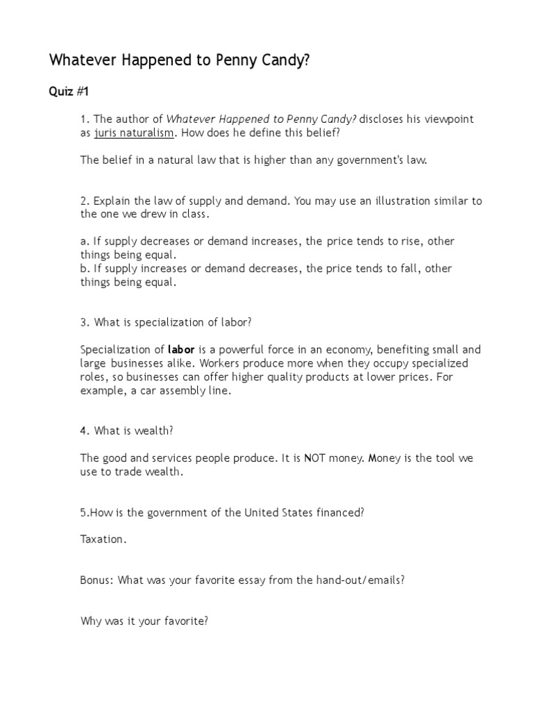 Penny Candy Quiz #1 With Answers | PDF